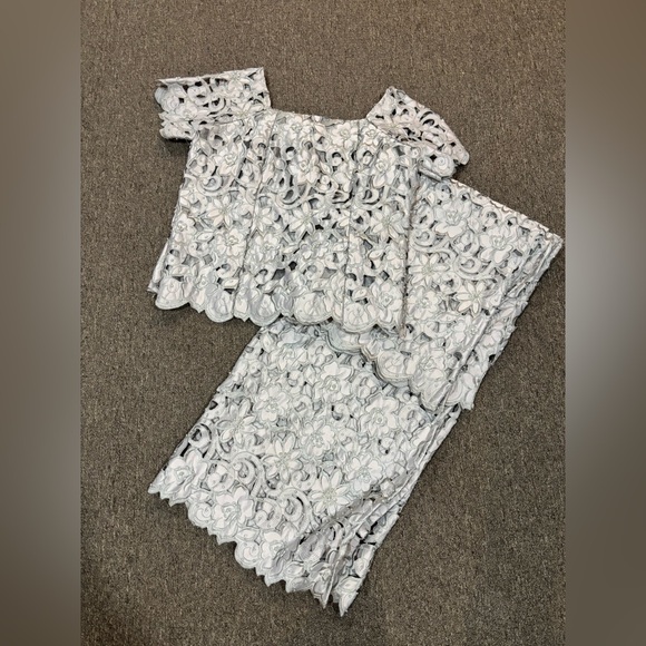 Skirts | Custom Made Silver Grey Lace Blousewrap Skirt And Top Size 2x ...